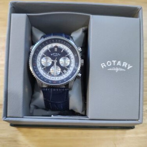 ROTARY GS03021/05 MENS AVIATOR CHRONOGRAPH TACHYMETER NAVY BLUE WHITE ...