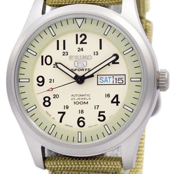 Seiko 5 Sports Military Automatic Beige Dial Band SNZ SNZG07J1 Men's ...