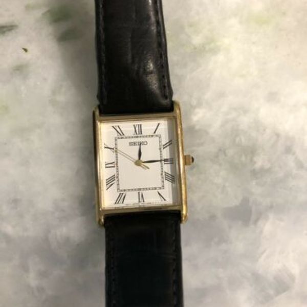 Seiko 7N01-0EZ0 Mens Full Size Tank Rectangle Gold Plated Quartz Watch Works A+ | WatchCharts ...