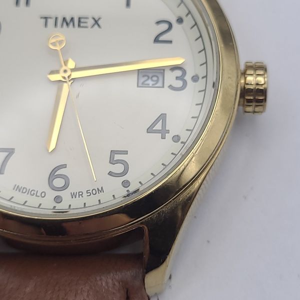 Timex 1854 Indiglo Mens Watch Brown Band New Battery Working ...