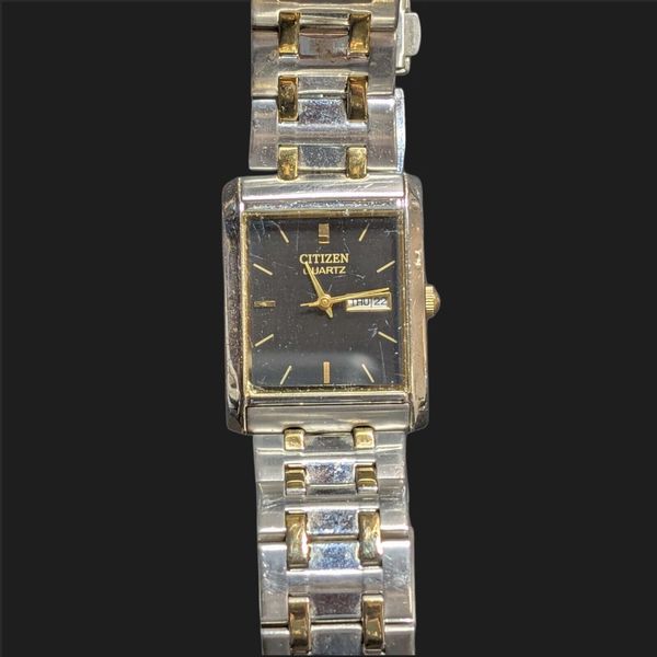 Citizen Quartz Mens Two Tone Rectangular Watch Day Date Feature ...