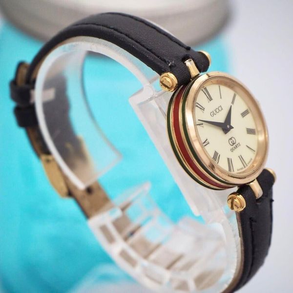 Gucci Sherry Line Watch Quartz 21.5mm Womens Gold Dial Swiss Made Round ...