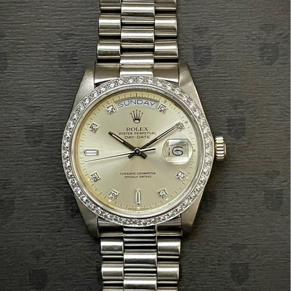 Rolex Day-Date 36mm | 18049 18K WG Silver Diamond Dial and Bezel ...
