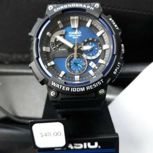 Casio Men's Quartz Chronograph Blue Dial Resin Strap 53mm Watch MCW200H ...