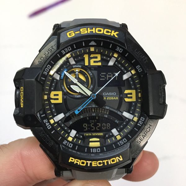 Casio G-Shock GA-1000 Gravity Master Aviator watch grey with yellow ...