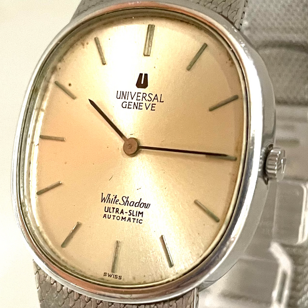 VINTAGE UNIVERSAL GENEVE WHITE SHADOW AUTOMATIC WATCH SWISS Silver Dial ...