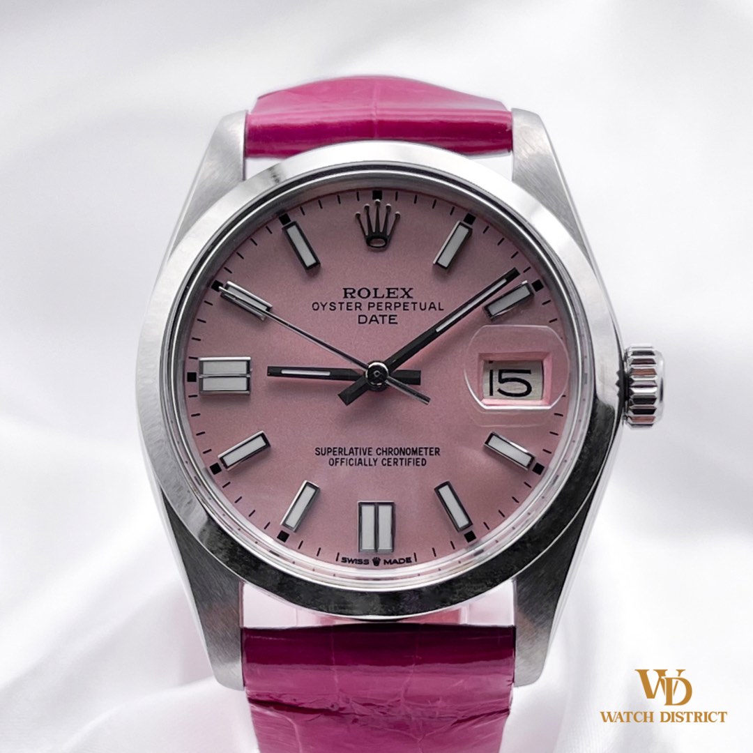 1975 34mm Rolex Oyster Perpetual Date “Barbie” Pink Custom Index Dial ...