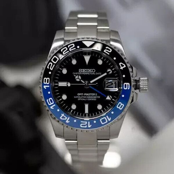 Custom Seiko GMT Batman MOD Watch - Seiko NH34 Automatic Movement ...