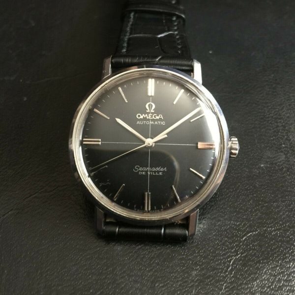 VINTAGE OMEGA SEAMASTER DE VILLE AUTOMATIC BLACK DIAL STAINLESS STEEL ...