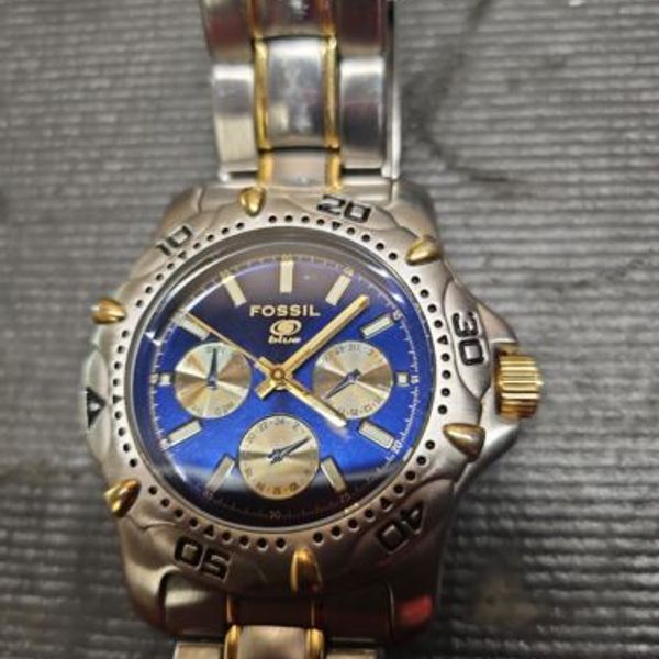 Fossil Blue w/ Metallic Blue-to-GoldFace 3 Subdials Mens Watch BQ-9005 ...