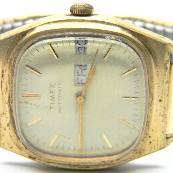 3 mens Vintage Timex Viscount Auto Gold Plated Tank Day Date TV Watch ...