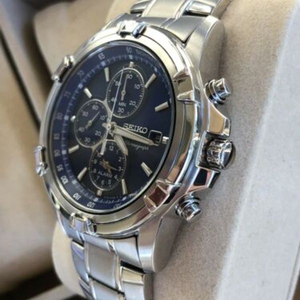 Seiko Solar Quartz SSC141 Stainless Steel Chronograph Alarm ...