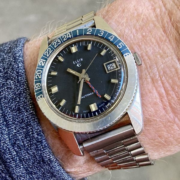 ELGIN Swiss 60s Vintage Rarely Seen GMT Computer Automatic Pilot Watch ...