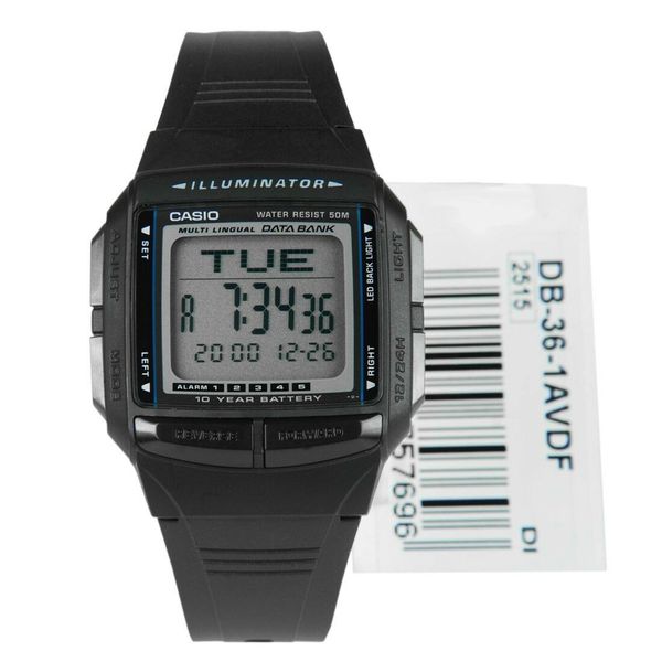 Casio Data Bank Watch, DB36-1AV, Telememo, Dual Time, Stopwatch/Timer ...