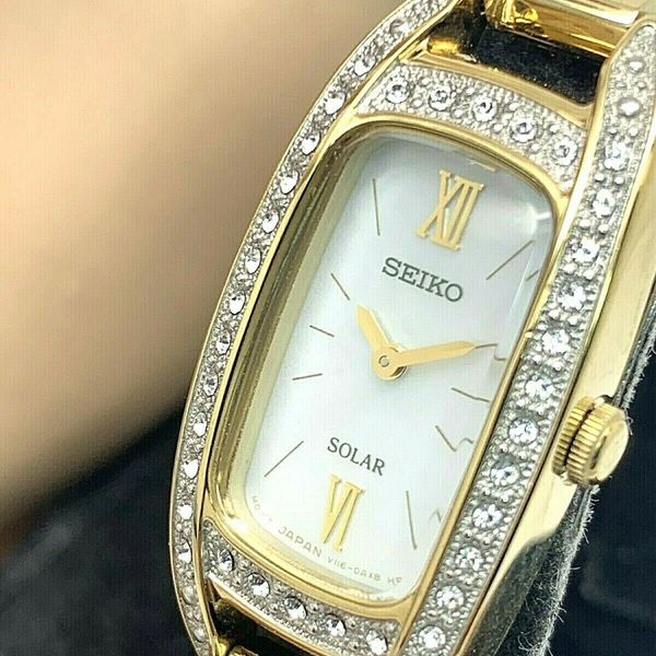 Seiko Women's Solar Gold Tone S. Steel Swarovski Crystals Petite Watch ...