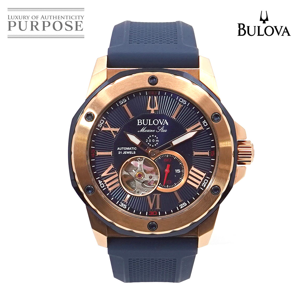 Bulova BULOVA Marine Star 98A227 Men's Watch Navy Dial Back Skeleton ...
