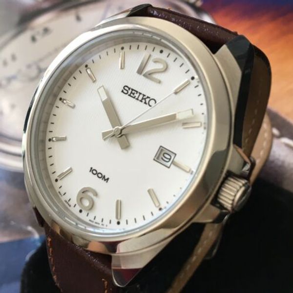 Mens Seiko Watch Quartz White Dial Steel Brown Leather 6n42-00h0 Genuine | WatchCharts Marketplace
