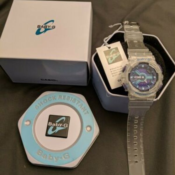 Casio Baby G Shock 5338 Clear Resin With Purple Blue Face Ba-110 Watch ...