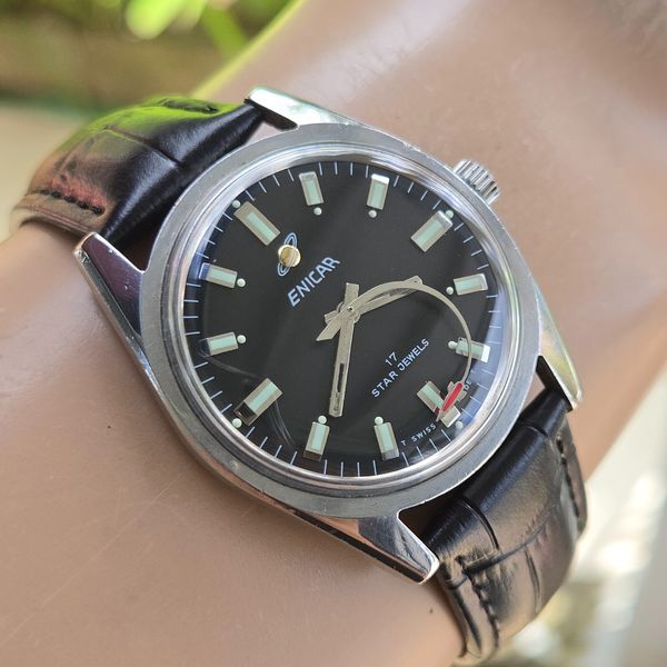 Vintage ENICAR men's manual wind watch AR-160 Rocket second hand swiss ...