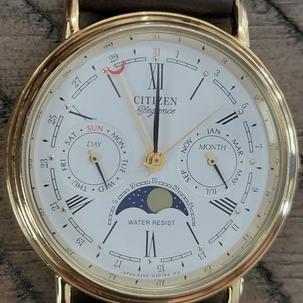 Rare Vintage 80s Citizen Elegance 6350-G30241K Triple Calendar Moon ...