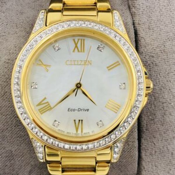 Citizen Eco-drive Womens Gold Watch Mother Of Pearl Crystal Accents ...