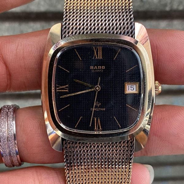 RARE Rado Diastar Black Dial Date Quartz Swiss Vintage Watch Tank All ...
