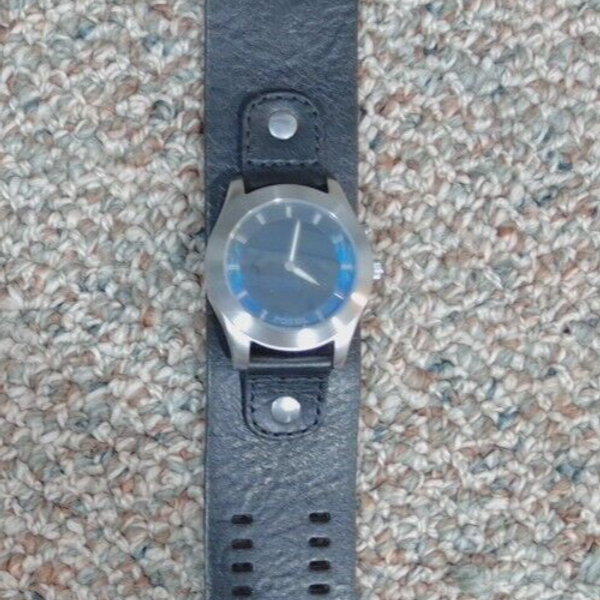 Fossil BIG TIC Blue Flame Watch Wide Black Leather Strap JR-8199 Needs battery | WatchCharts ...