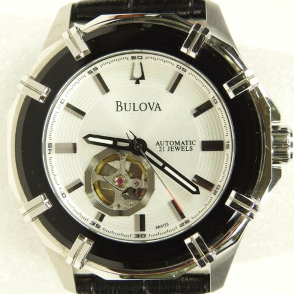Bulova AUTOMATIC 21-Jewel 96A123 C8671564 Silver Dial Black Bezel ...
