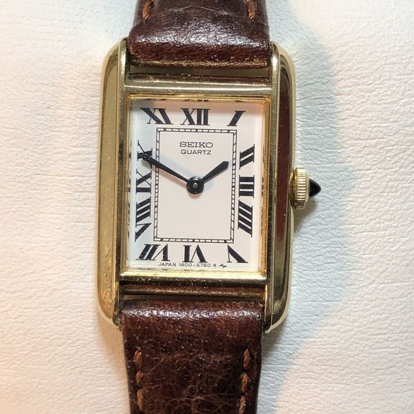 Vintage Seiko Womenâ s Petite Rectangle Tank Gold Tone 1400 Watch New ...
