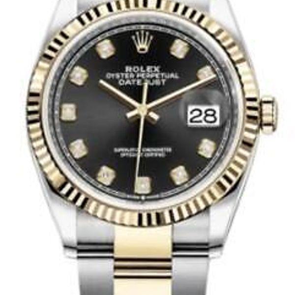 Rolex Datejust 36 126233 18K Fluted Bezel Black Diamond Dial Oyster w/ Box | WatchCharts
