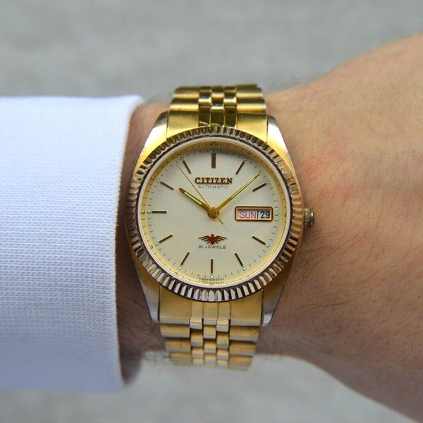 July 1993 Citizen Eagle 7 Gold Automatic Fluted Bezel Jubilee Bracelet ...