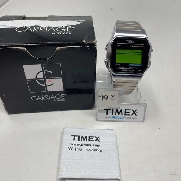Timex T78587, Men's Digital Silvertone Expansion Band Watch, Indiglo ...