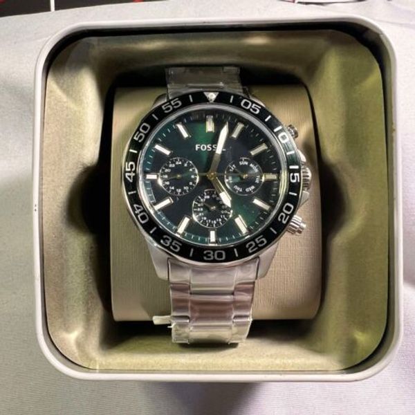 FOSSIL Bannon Mens Multifunction Watch, Dark Green Dial, Stainless ...