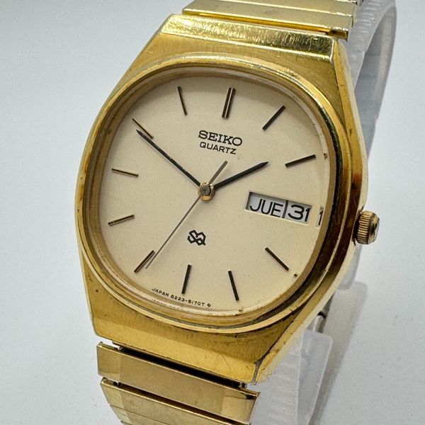 Vintage Seiko Quartz Watch 8223-5179 Men Gold Tone Day Date Analog New Battery | WatchCharts ...