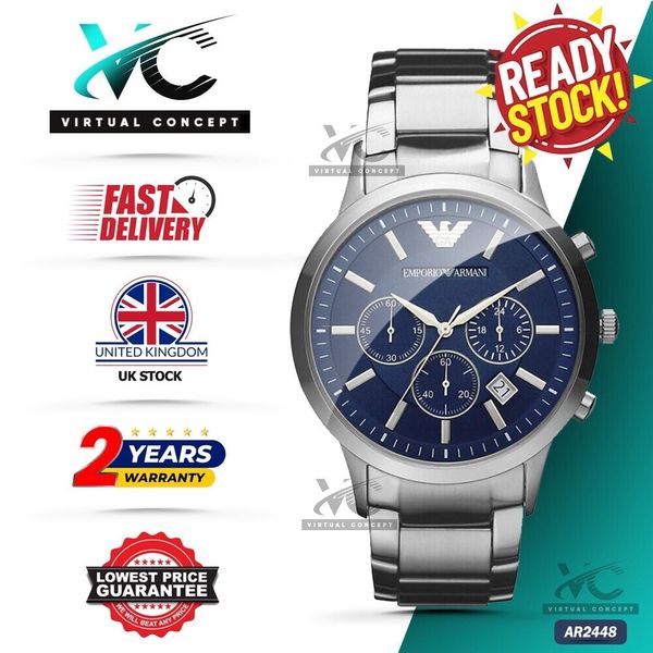 New EMPORIO ARMANI AR2448 Men Fashion Silver Chronograph Stainless ...