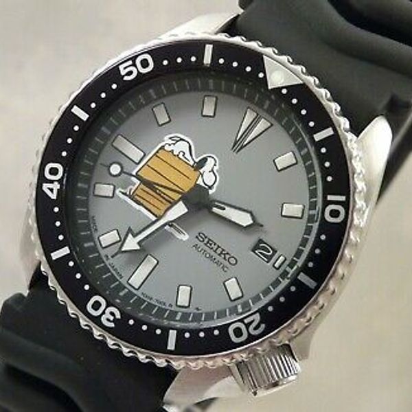 Seiko Snoopy Peanuts Grey Submariner Automatic Divers Date Watch Custom ...
