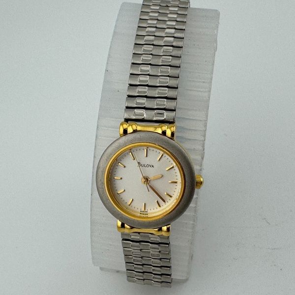 Vintage Bulova Quartz Watch 90E08 Women Dual Tone Stretch Analog New ...