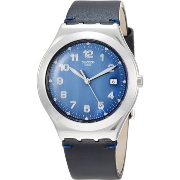 Swatch Men's Watch Irony CÃ´tes Blues Quartz Blue Dial Black Leather ...