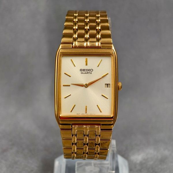 Vintage Seiko Mens 7N29-5B29 Gold Tone Quartz Tank Watch, Works Great! | WatchCharts Marketplace