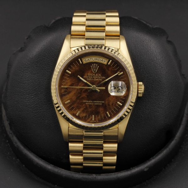 Rolex Day-Date - Yellow Gold - 36mm - 18238 - Burl WOOD Dial - 1990 ...