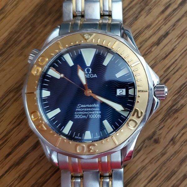 Omega Seamaster Chronometer Blue Wave Dial Watch 2455.80.00 - 18k Gold ...