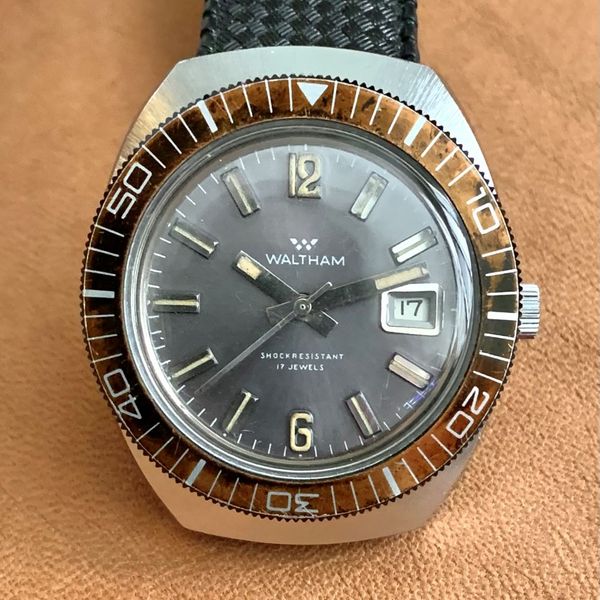 FS: Waltham Diver Watch - Slate Gray Dial with Rootbeer Patina Bezel ...