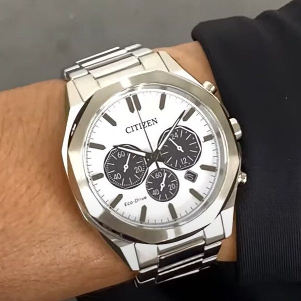 Citizen Eco-Drive CA4590-81A White Analog Chronograph Stainless Steel ...