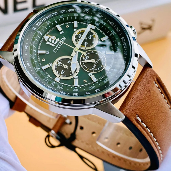 Citizen Eco-Drive CA4477-08X Avion Green Dial Chronograph Men's Watch ...