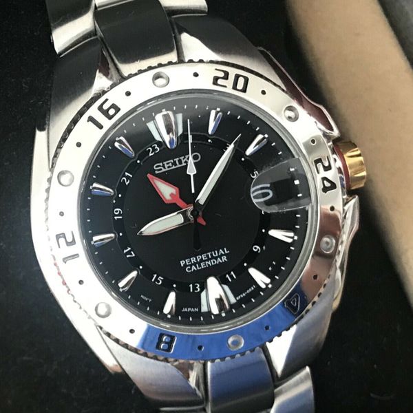 RARE 90's SEIKO MENS SS WATCH 8F56 "LANDREK" GMT PERPETUAL CALENDAR.NEW ...