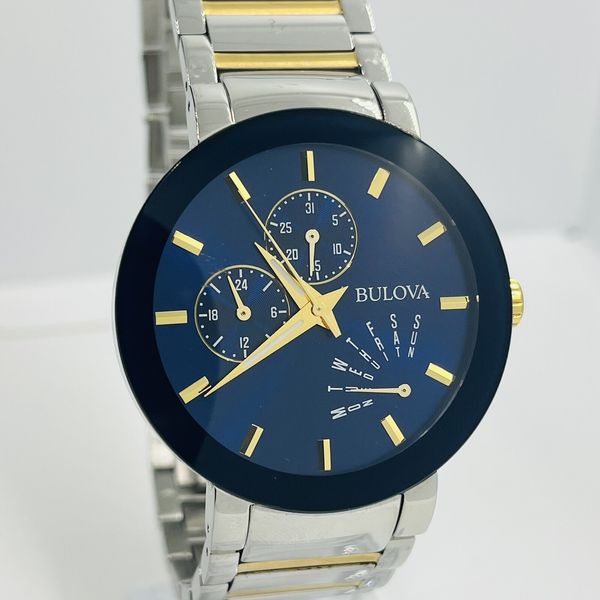 Bulova Mens Futuro Stainless Steel Two Tone Blue Dial 40mm Watch 98C123 ...
