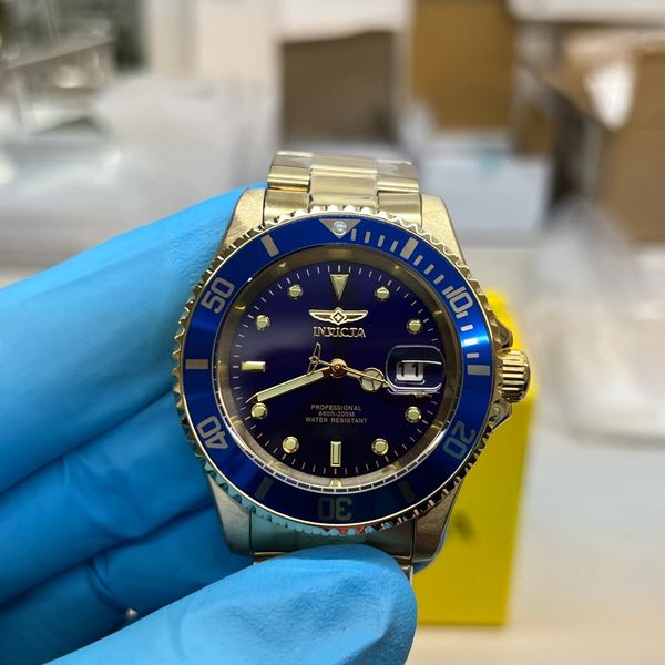 Invicta Pro Diver Blue Dial Mens Blue Dial Gold-Tone Stainless Steel ...