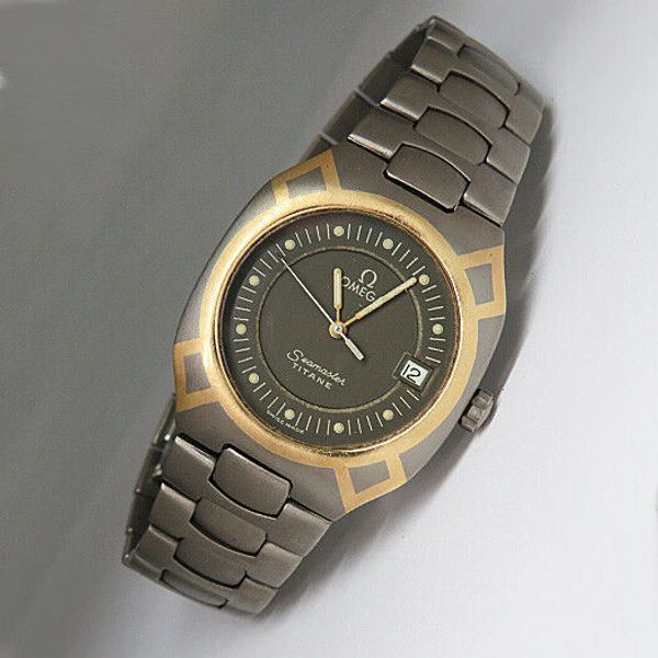 Vintage Omega Seamaster Titane Herren Quarz Uhr in Titan / Gelbgold ...
