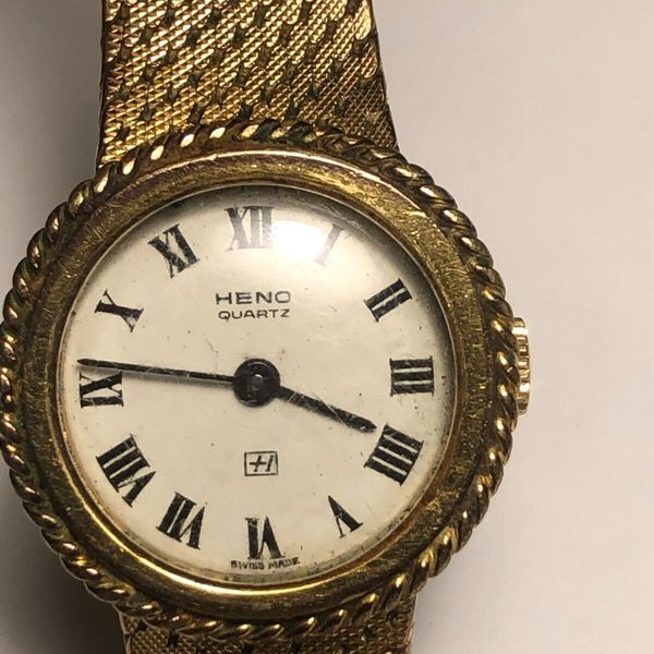 VINTAGE HENO SWISS MADE LADIES QUARTZ WRISTWATCH 10 MICRONS GOLD ETA ...