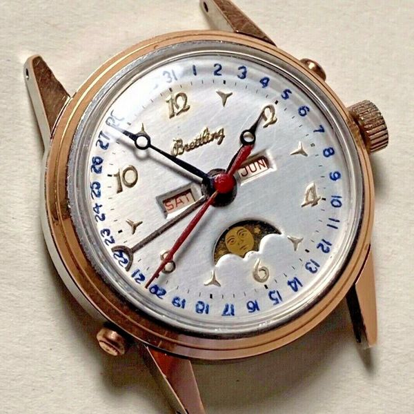 Vintage Breitling Triple Calendar Moon Phase Valjoux 89 Reference 244/ ...